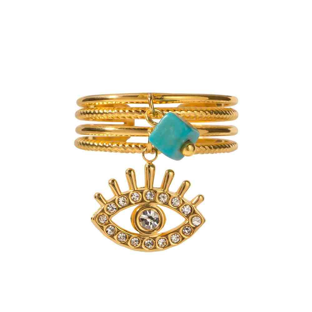 Buy Evil Eye Motif Dangle Ring - 18k Gold Plated